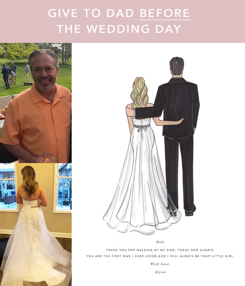Custom Father of the Bride Gift Drawing From Daughter in YOUR Dress and ...