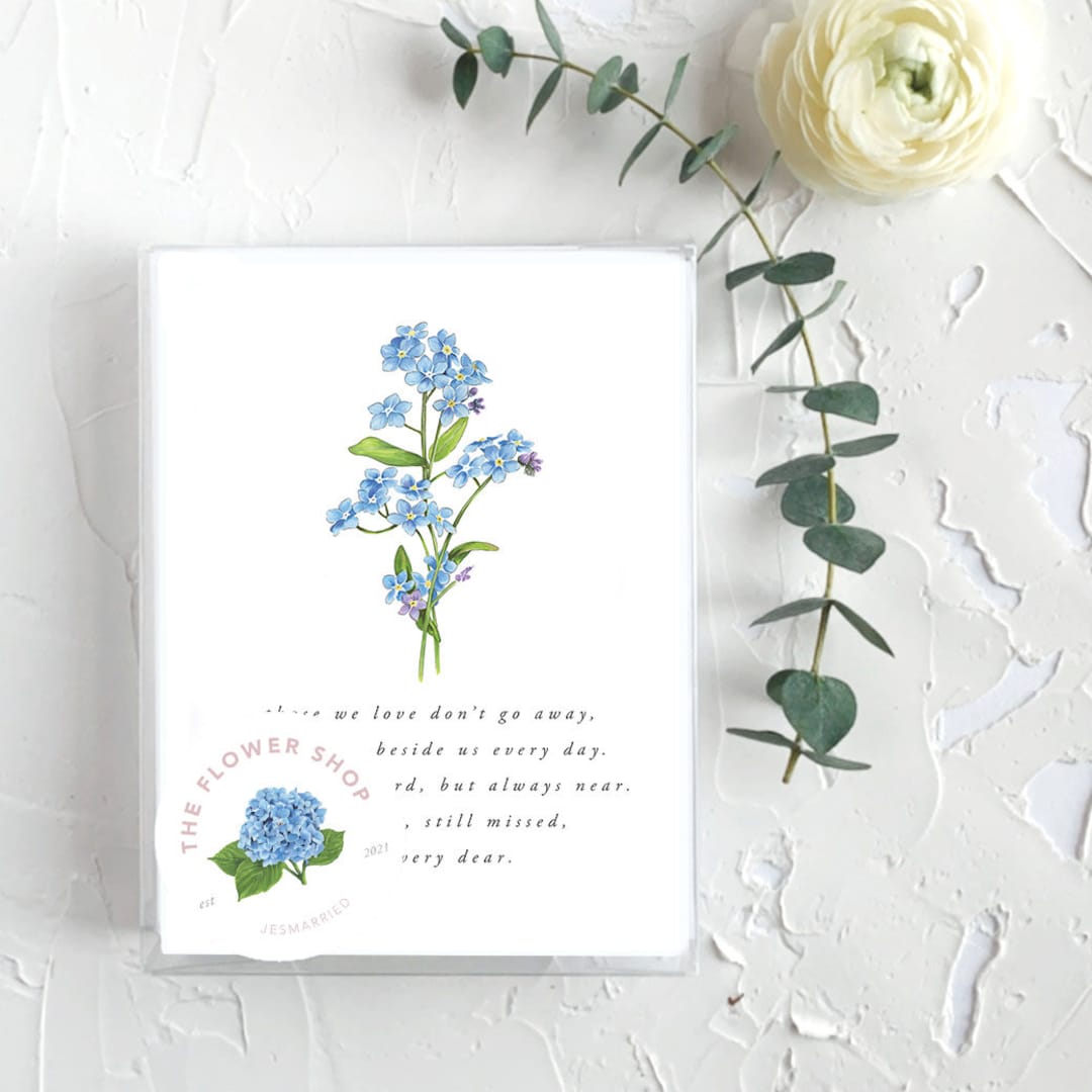 Forget-me-not Flower Greeting Card: Botanical Sympathy Remembrance Card ...