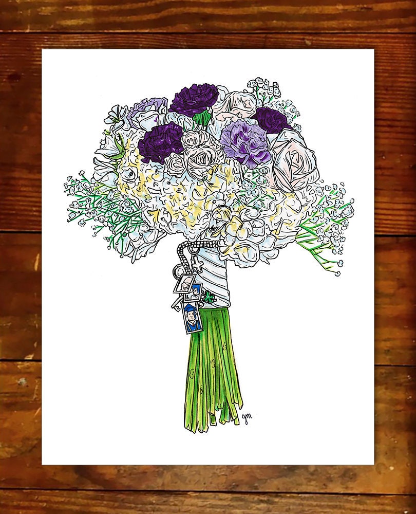 Custom Wedding Bouquet Flowers Drawing Illustration Print - Etsy