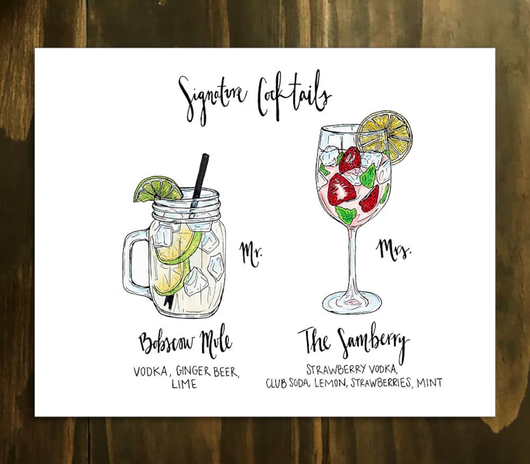 Custom Signature Cocktail Sign Drawing, Personalized Drinks ...