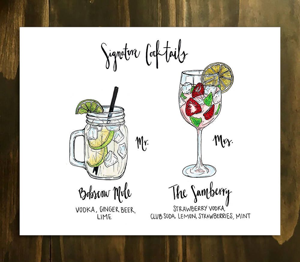 Custom Signature Cocktail Sign Drawing personalized drinks | Etsy