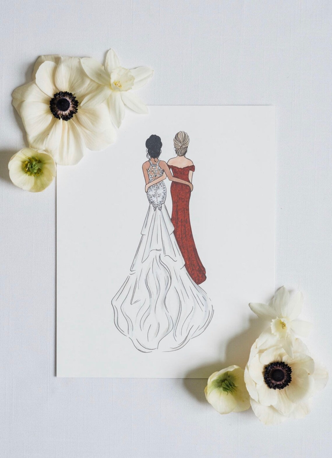 Custom Bride and Mother of the Bride Drawing From Mom to | Etsy