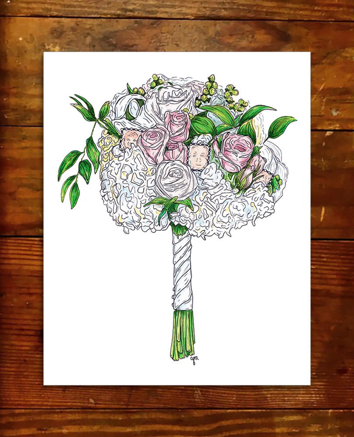 Custom Wedding Bouquet Flowers Drawing Illustration Print - Etsy