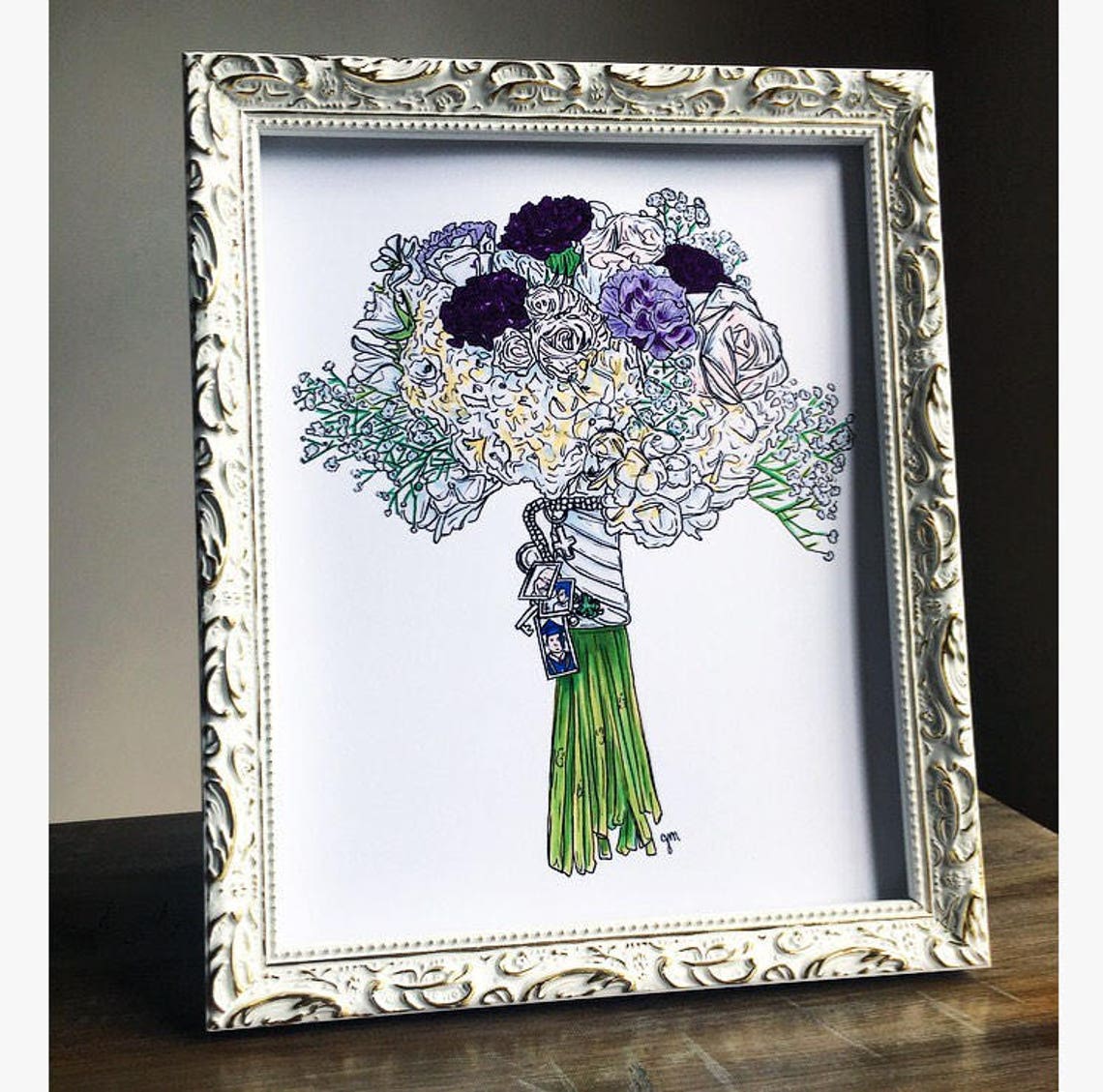 Custom Wedding Bouquet Flowers Drawing Illustration Print - Etsy