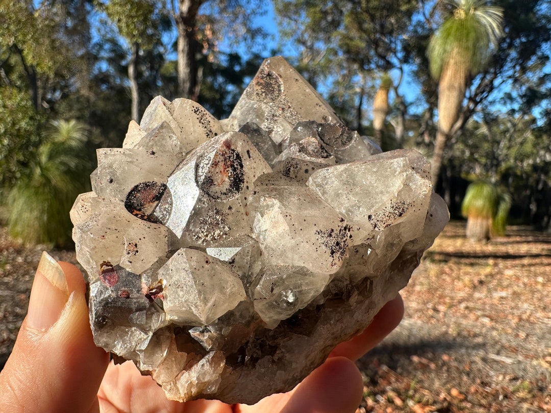 Australian Quartz Cluster With Hematite Blooms and Smoky Quartz Banding ...