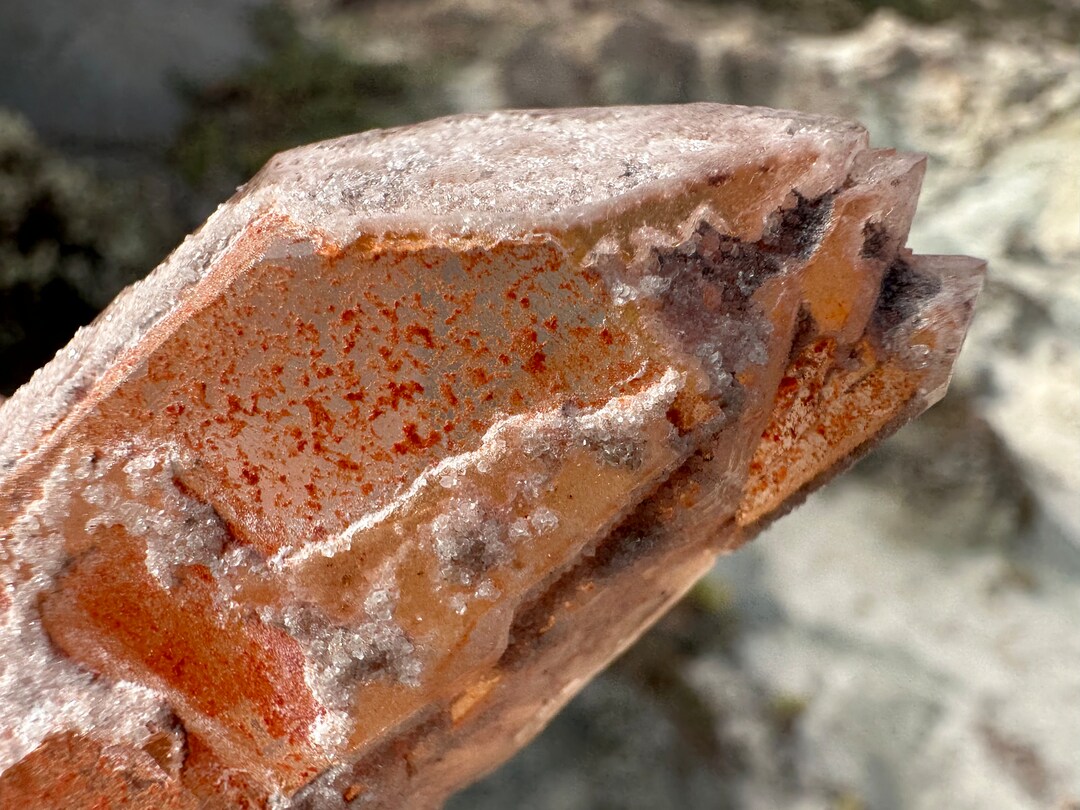 Druzy Double Terminated Elestial Quartz With Pink Drusy, Red Hematite ...