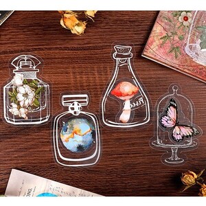 Bottled Nature Stickers, Clear, Flowers, Planets, Mushrooms ...
