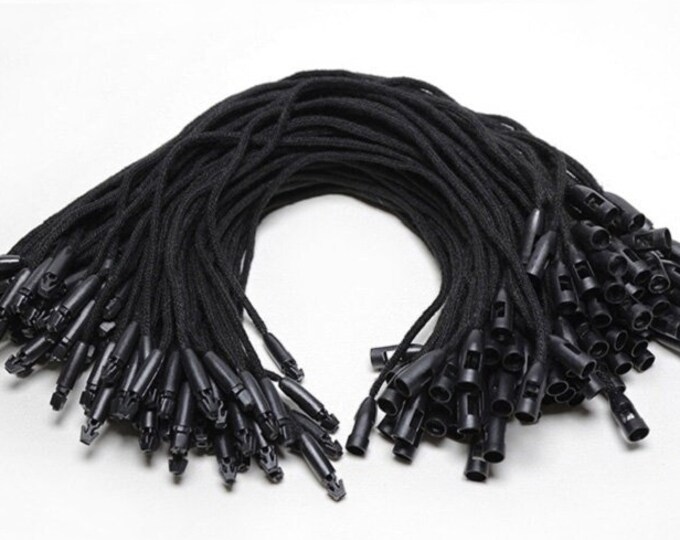 Black Cotton Hang Tag Strings 100pcs, Rope Fasteners, Snap Cord, Bullet ...