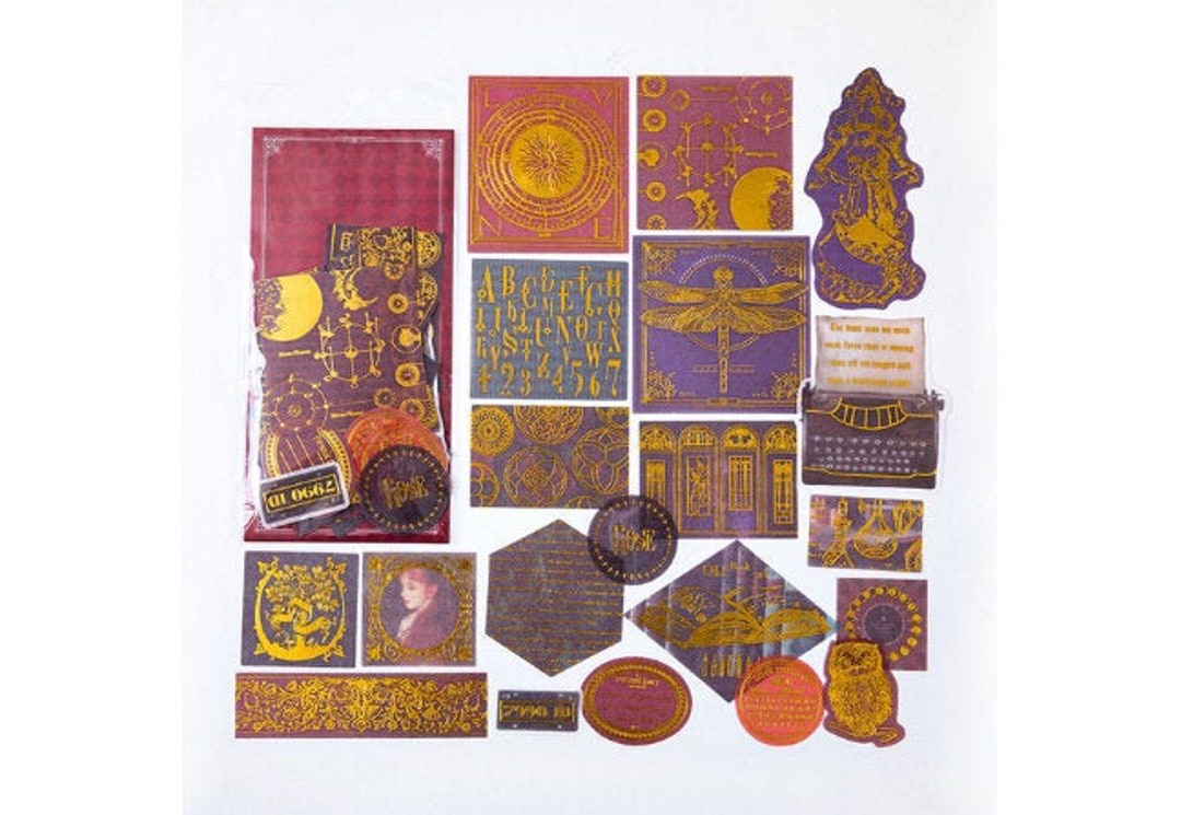 60 Stickers Stars Scroll Alignment Books Constellations Lace Gold Embossed Old Stamped 