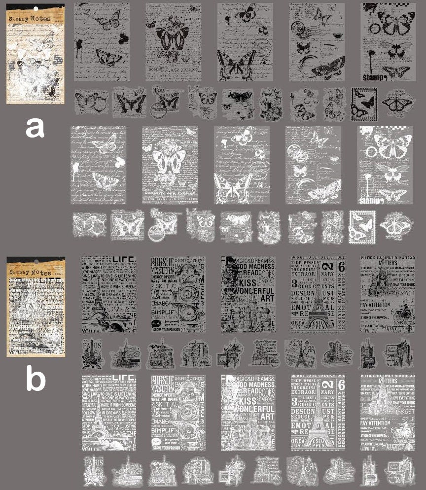 Parchment Paper & Sticker Sets: Black and White Inked - Etsy