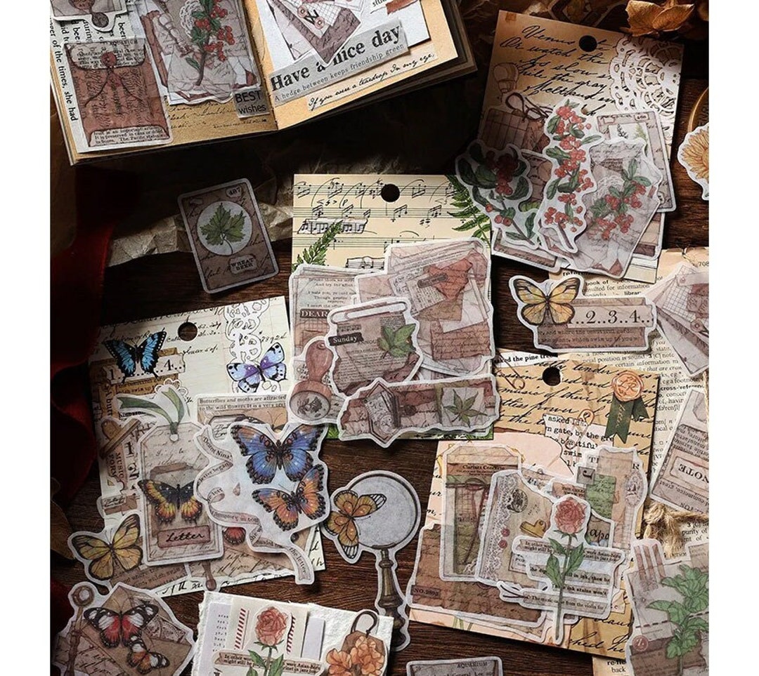 Layered Stickers, Collage Look, Nature, Flowers, Plants, Letters ...