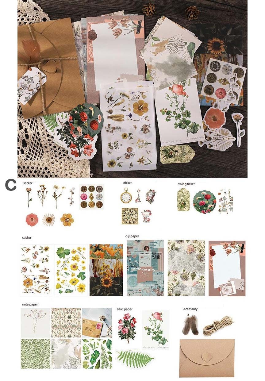 Assorted Mix Stationery Set Paper Stickers Floral - Etsy