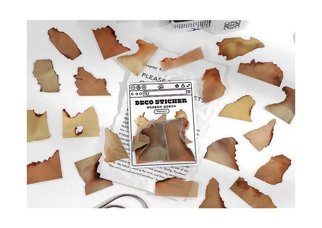 Aged Stickers, Clear, PET Plastic, Torn, Burned, Scrap Antiqued, Old ...