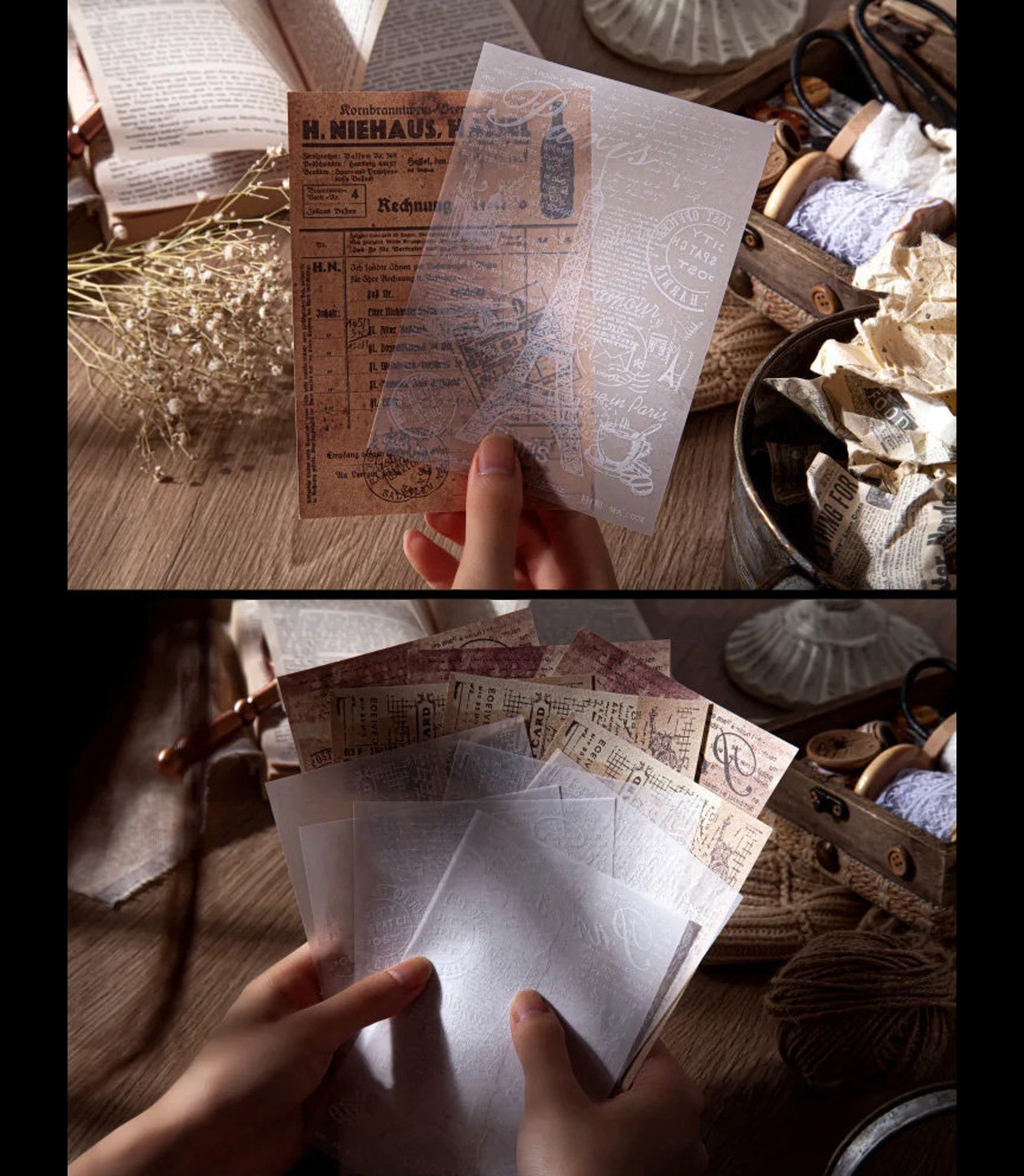 Paper Set, Natural & Translucent, Kraft, Vellum, Printed, Text, Images ...