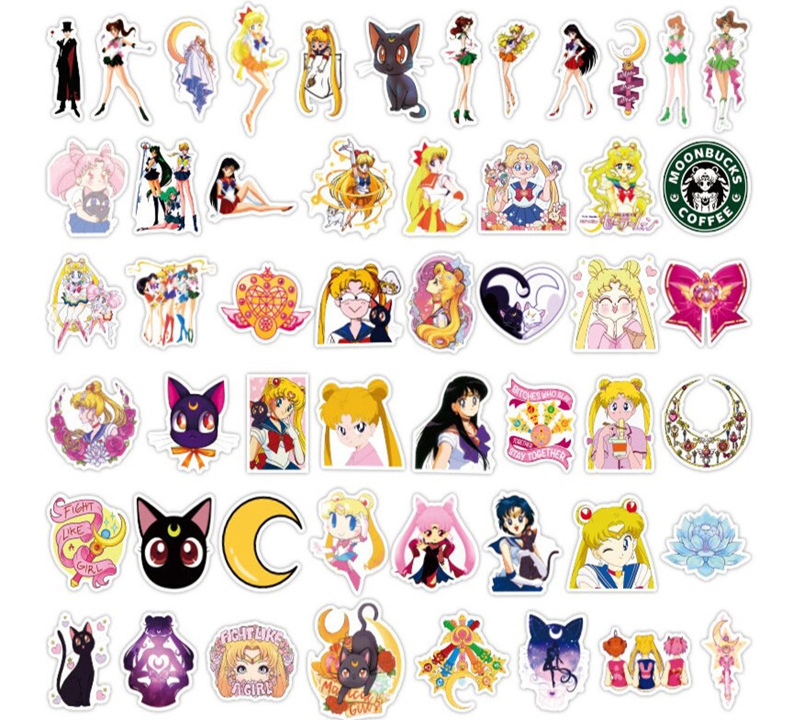 Sailor Moon Stickers 100pcs Vinyl Waterproof Decals Black | Etsy
