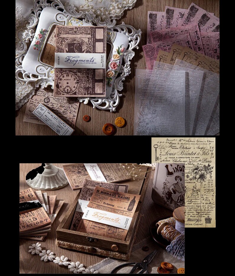 Paper Set, Natural & Translucent, Kraft, Vellum, Printed, Text, Images ...