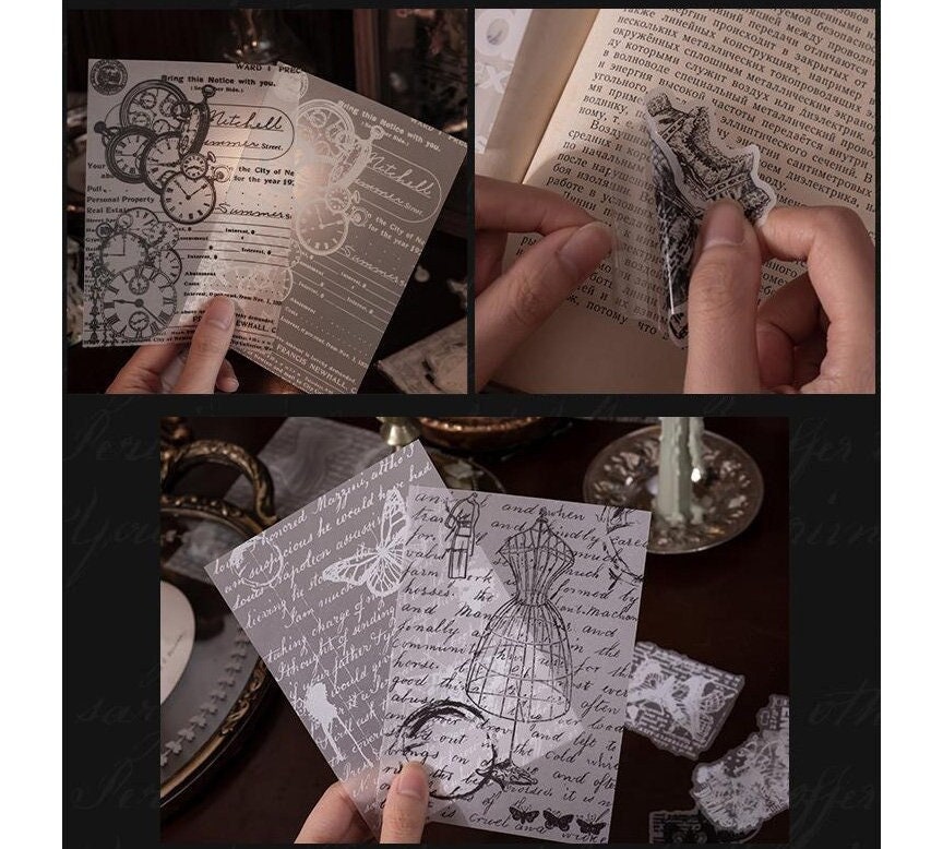 Parchment Paper & Sticker Sets: Black and White Inked - Etsy