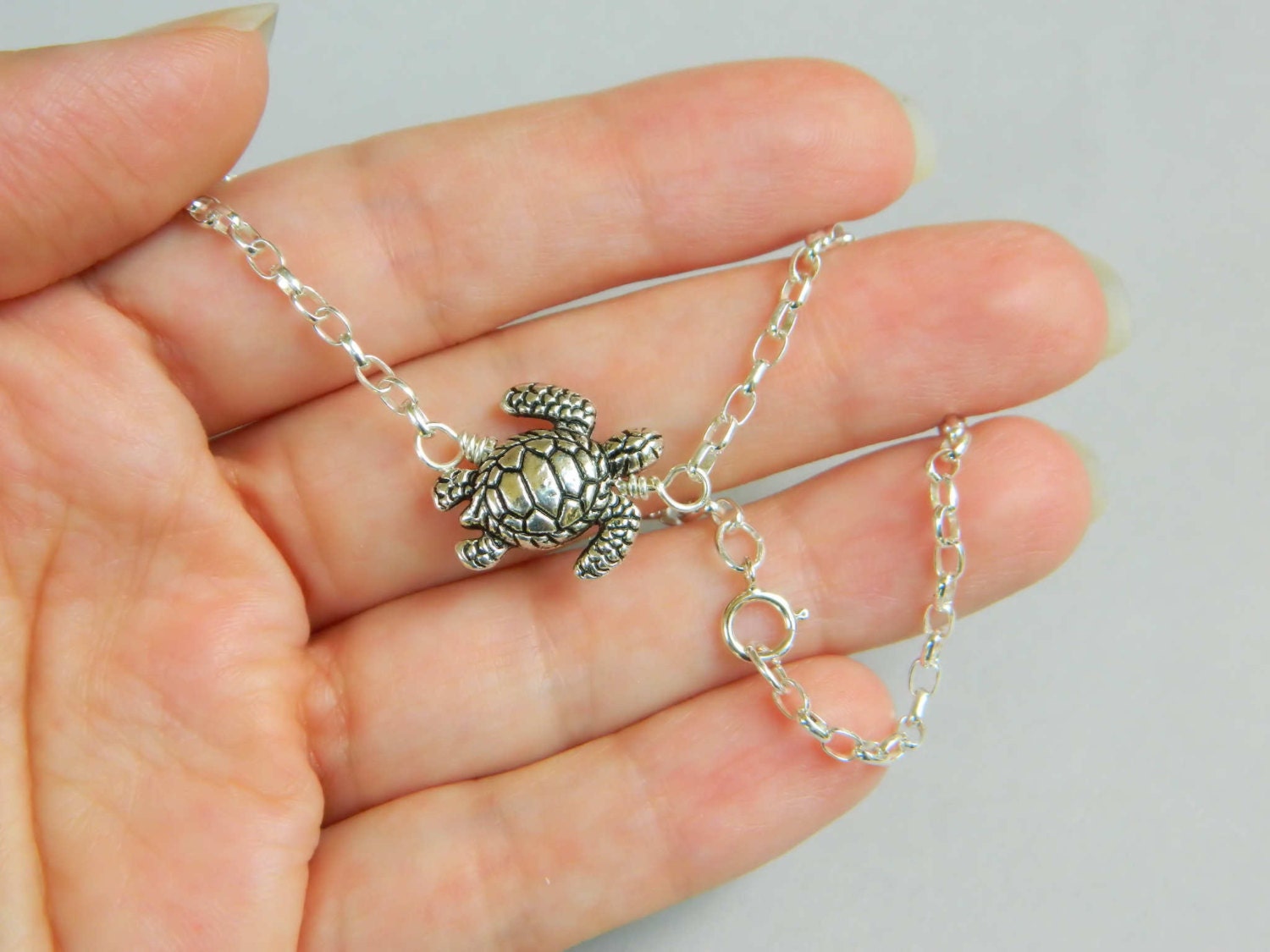 Silver Turtle Anklet. Sterling Silver Anklet. Turtle Bead. - Etsy