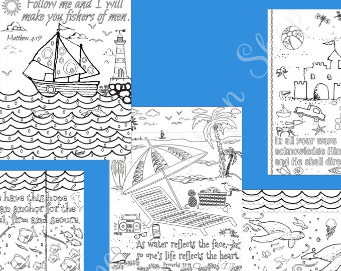 Bible Verse Coloring Pages Beach Prints Scripture Coloring Page Instant ...