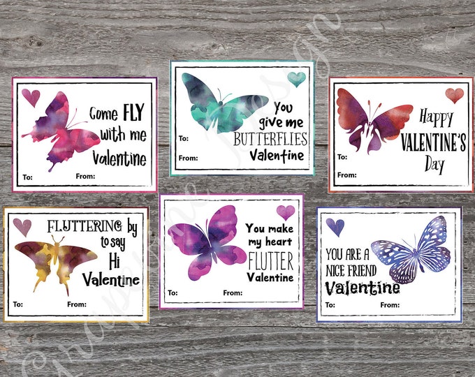Valentine Cards Butterfly Valentine Cards Printable - Etsy