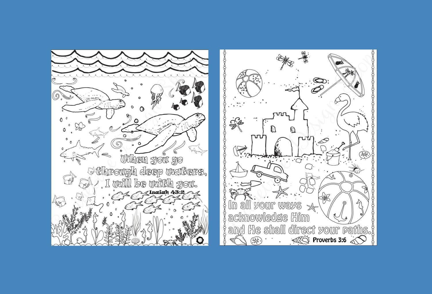 Christian Coloring Pages - Bible Verse Summer Beach Theme (digital ...