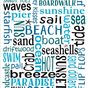 Beach Words Print - Ocean Subway Art - Instant Printabl -. DIY Digital ...