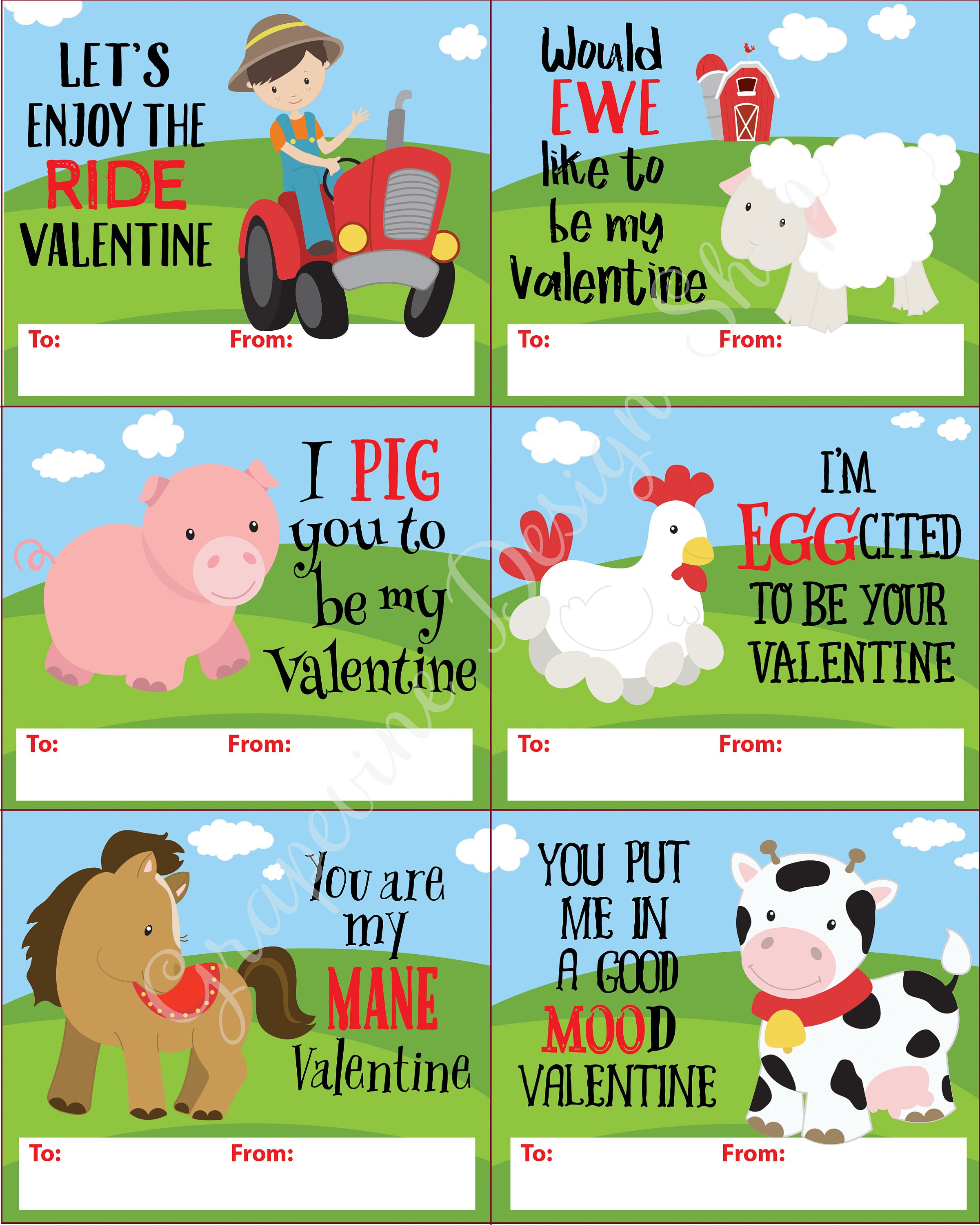 Classroom Valentine Cards Farm Animal Valentine Cards - Etsy