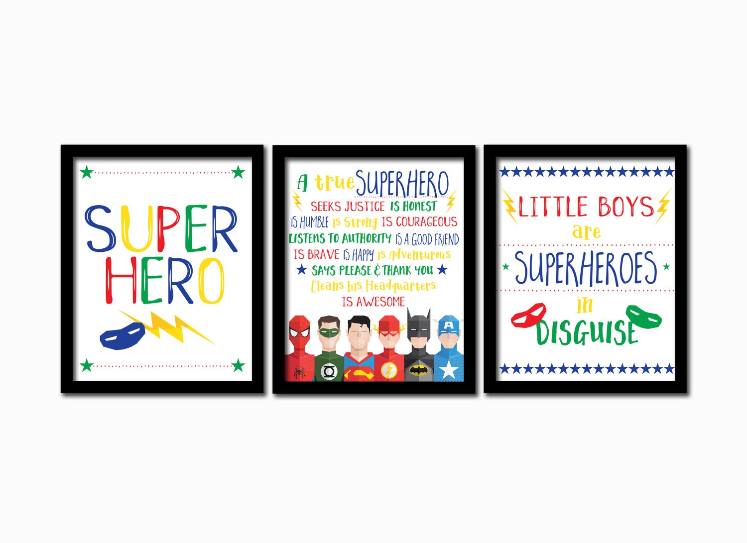 Superhero prints. Boys superhero decor. Superhero rules. | Etsy