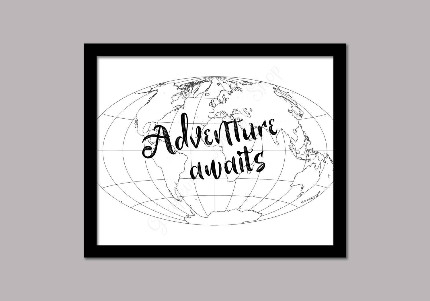 Adventure Awaits Print. Fun Travel Print. Sassy Art 2 Colors - Etsy