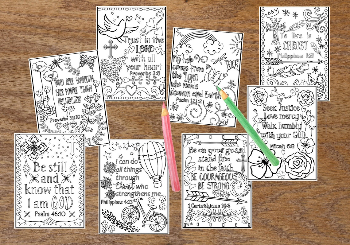 Coloring Scripture Cards - Bible Verse Cards - Set of 8 Instant ...