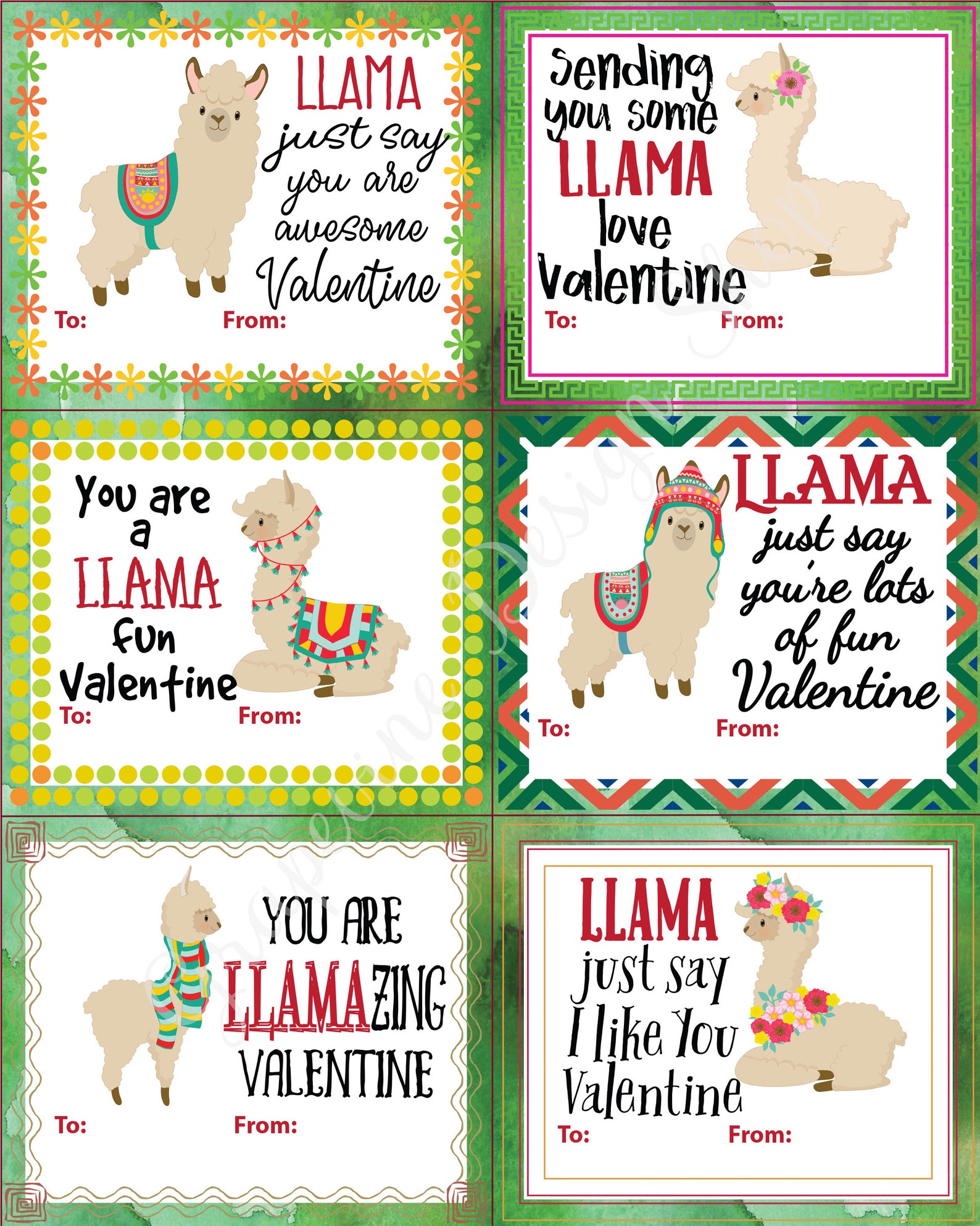 Kids Valentine Cards Llama Valentine Cards Printable Valentines Day ...