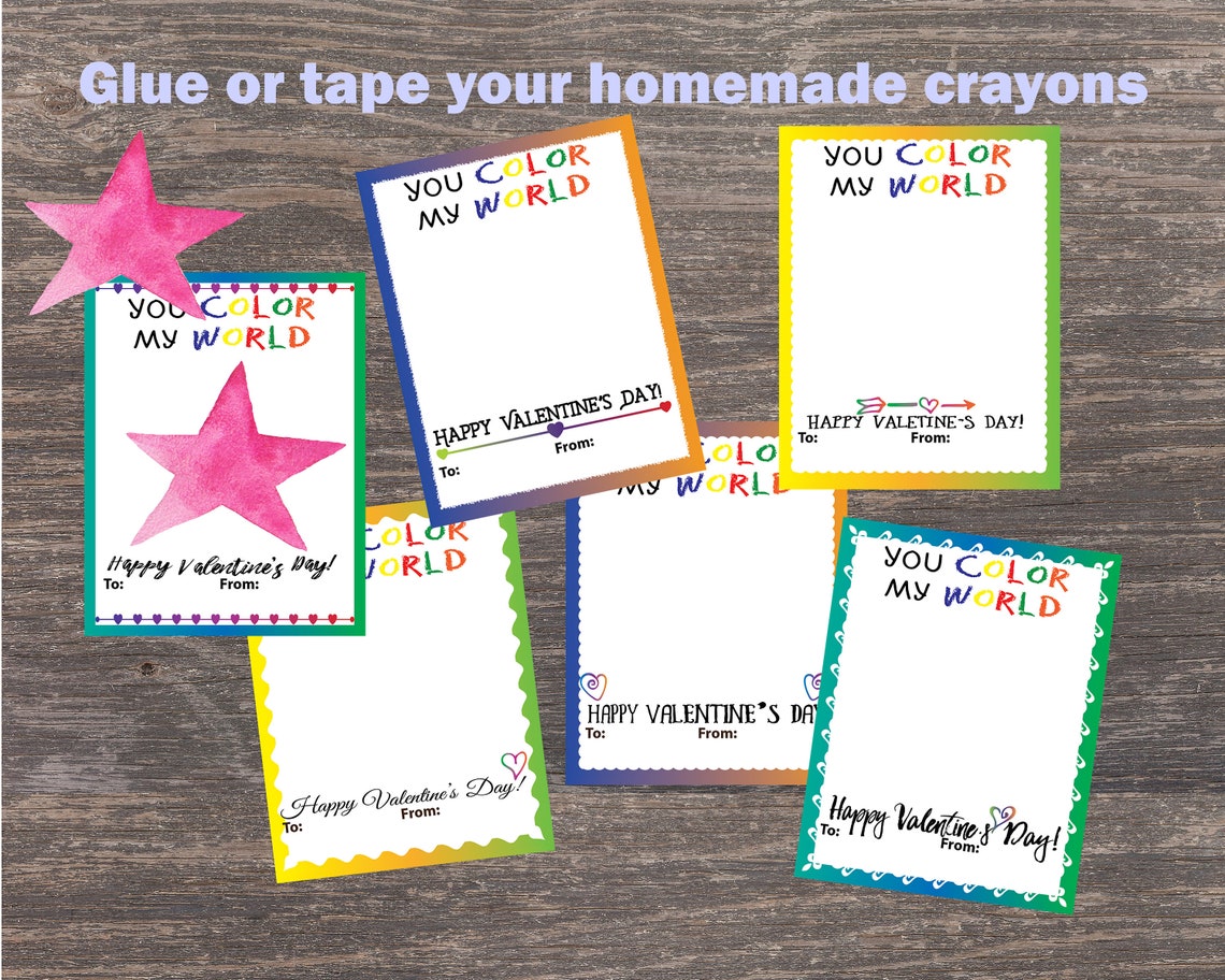 Color Valentine Cards You Color My World Printable - Etsy