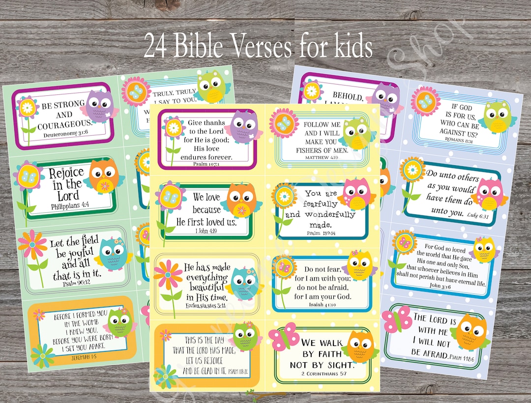Scripture Memory Cards for Kids. 24 Bible Verse Cards for Children ...