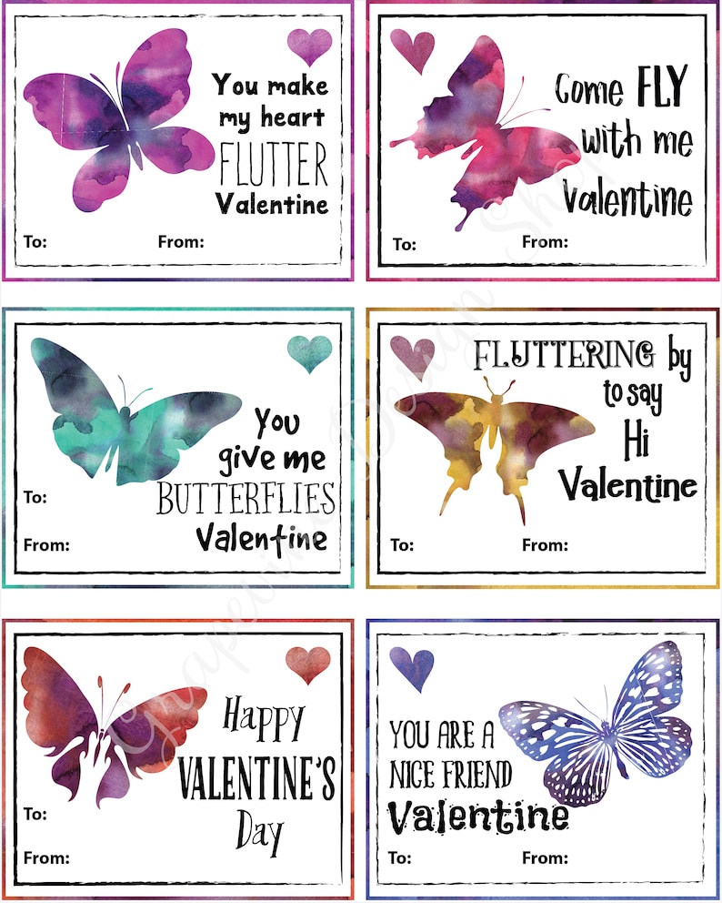 Valentine Cards Butterfly Valentine Cards Printable - Etsy