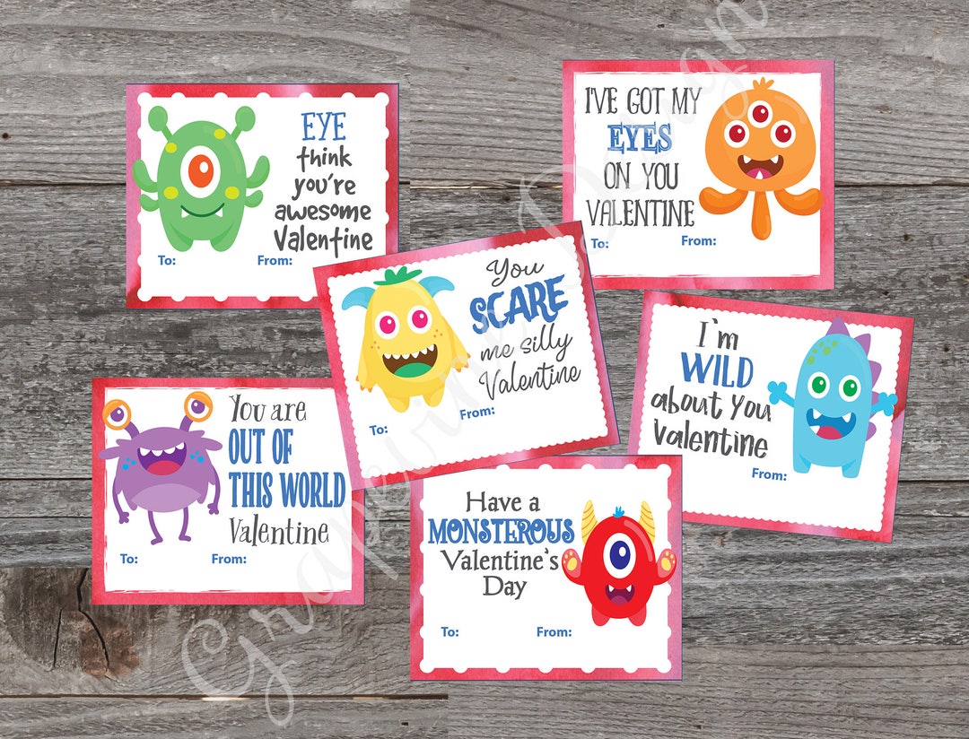 Monster Valentine Cards - Valentine Cards for Kids - Classroom ...