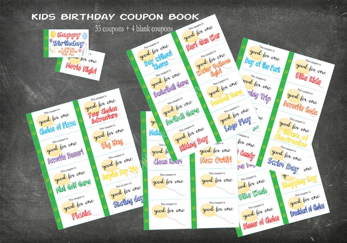 Kids Birthday Coupon Book Child Birthday Gift Coupon Book - Etsy