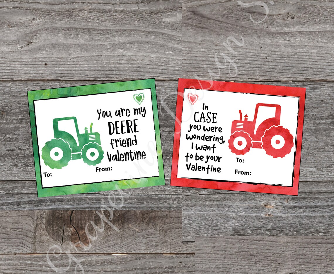 Valentine Cards for Kids- Tractor Valentine Cards - Printable Valentine ...