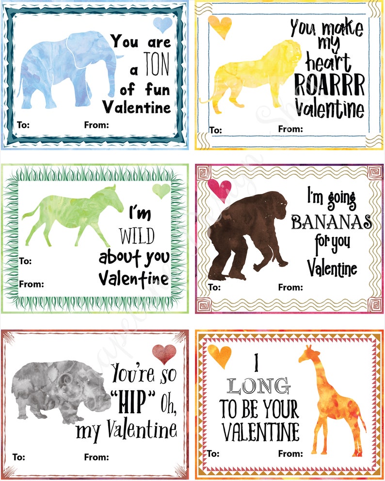 Zoo Animal Valentine Cards - Valentine Cards for Kids - Printable ...