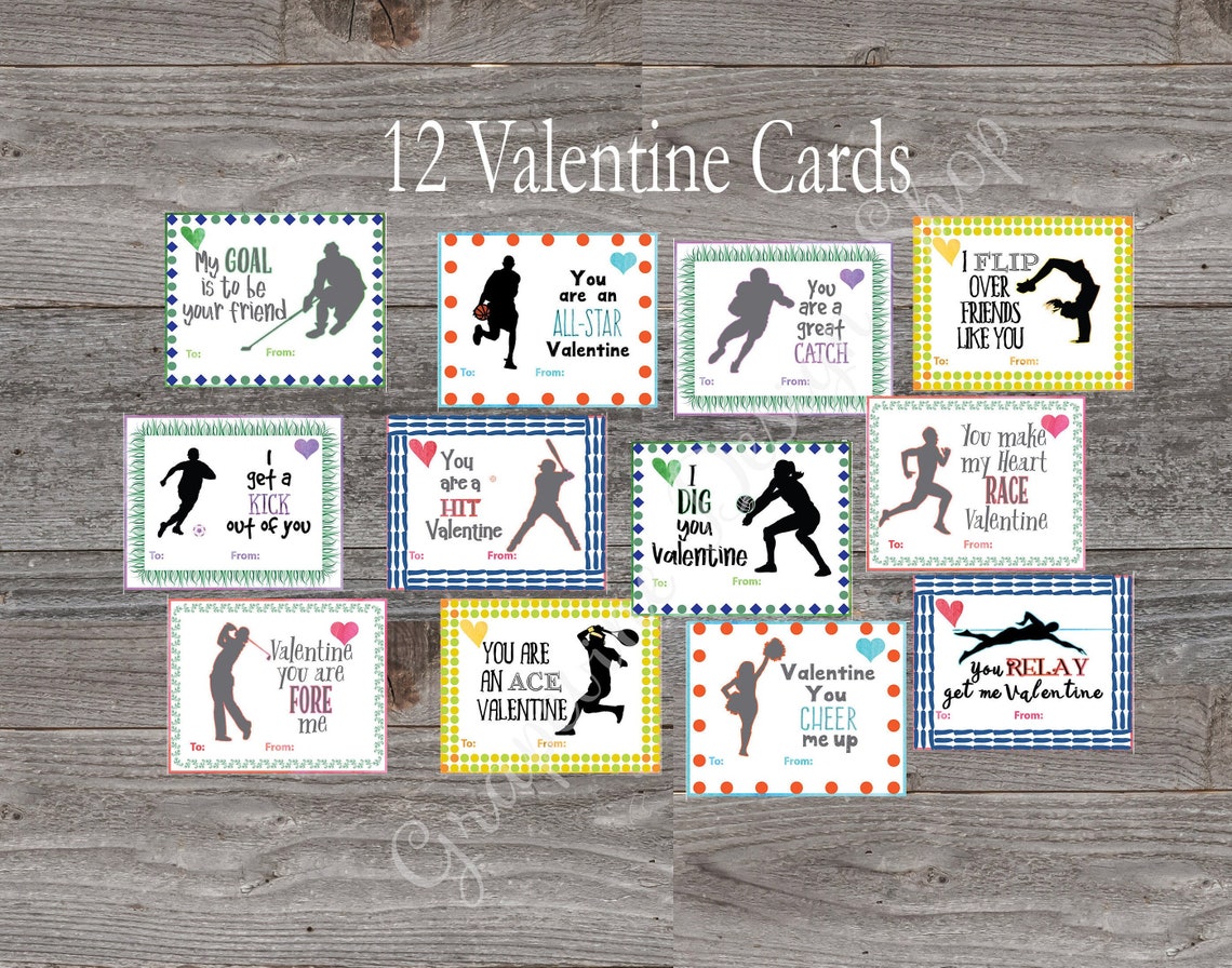 Kids Valentine Cards Sports Valentines for School baseball - Etsy