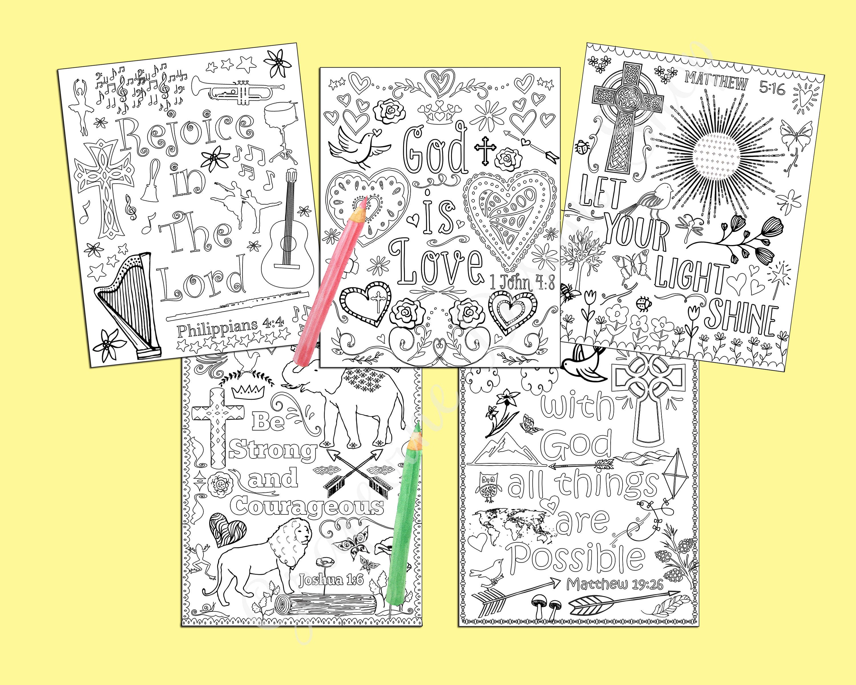 Bible Verse Coloring Pages - Scripture Coloring Pages - Set of 5 ...