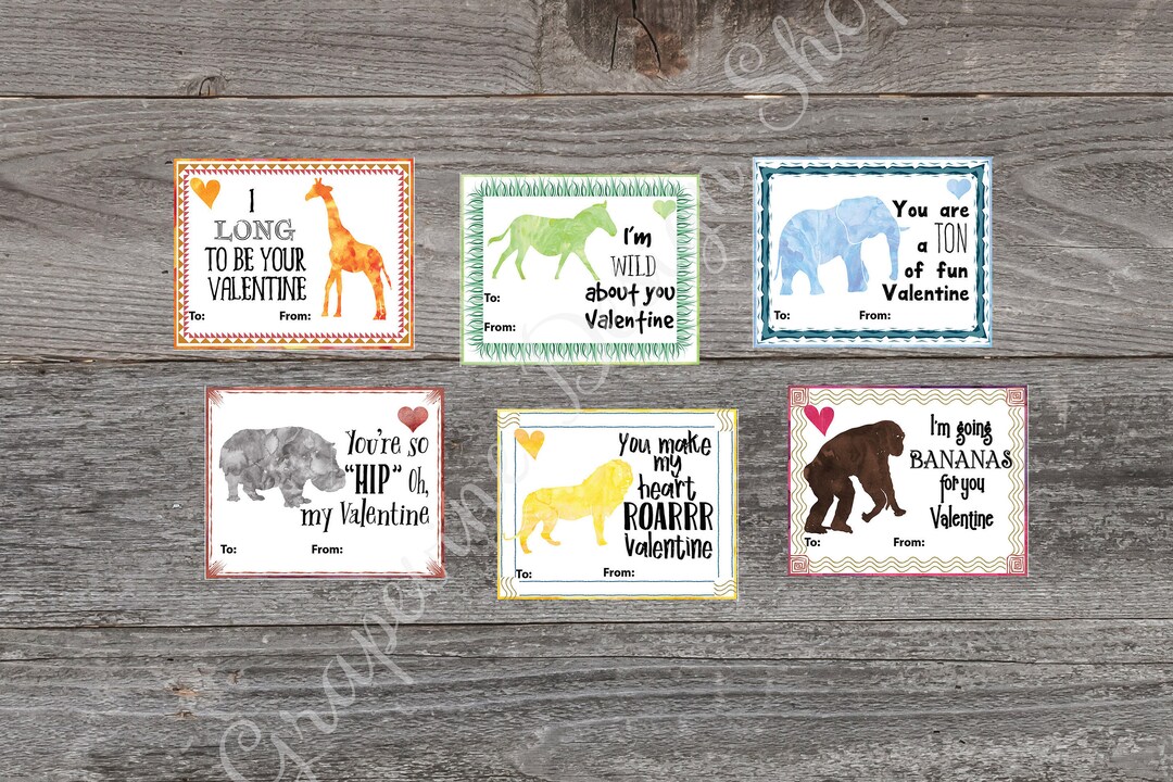Zoo Animal Valentine Cards Valentine Cards for Kids Printable Valentine ...