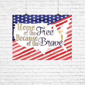 American Flag Print Home of the Free American Patriotic Wall Art ...