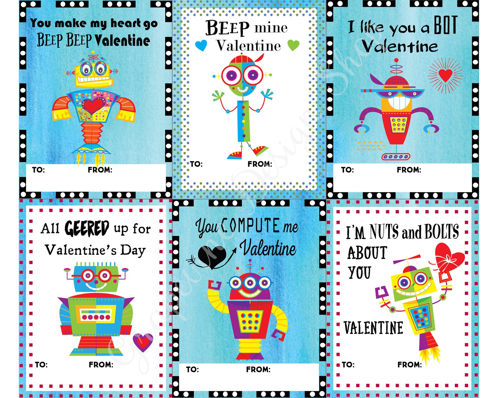 Valentine Cards for Kids Robot Valentine Cards Instant - Etsy