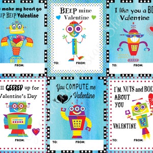Valentine Cards for Kids Robot Valentine Cards instant Printable ...