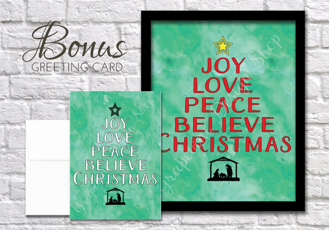 Christmas Tree Print. Joy Love Peace Believe Christmas. Instant ...