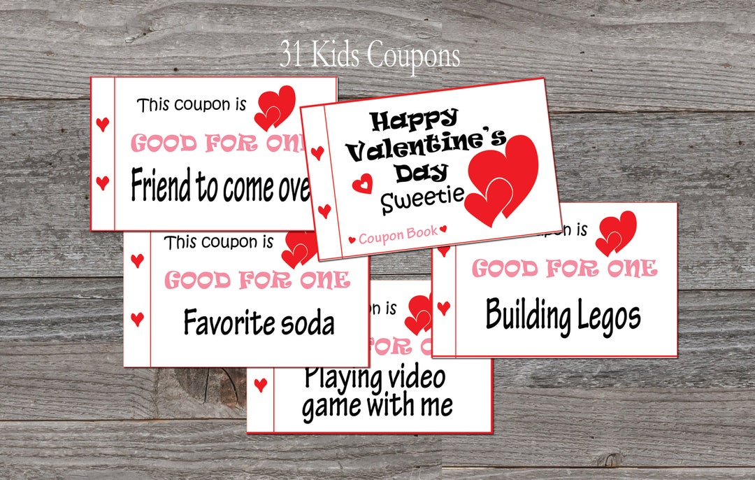 Kids Valentine's Day Coupon Book - Valentine's Kids - Coupon Book for ...