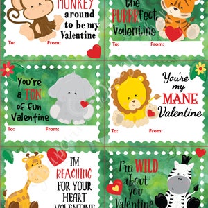 Valentines for Kids Safari Animal Valentine Cards Printable Animal ...