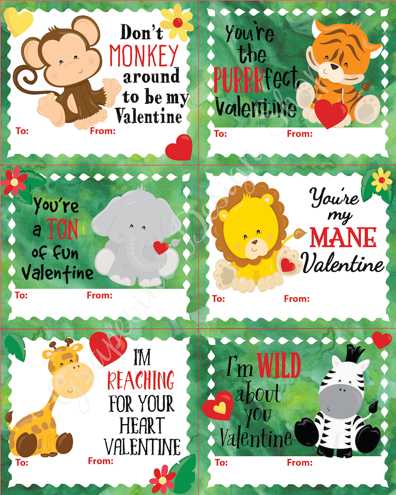 Valentines for Kids Safari Animal Valentine Cards Lion - Etsy