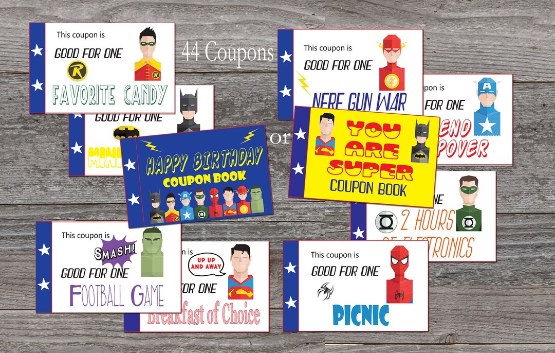 Kid Birthday Gift - Kids Coupons -superhero Coupons - Birthday Coupons ...