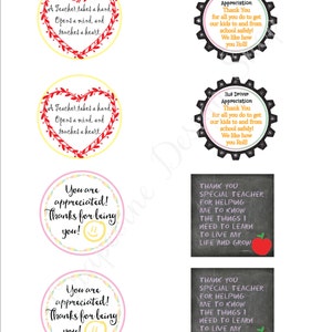 Teacher Appreciation Tags Thank You Bus Driver Tags Instant Download ...
